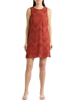A.REN Cannes Eyelet Cotton Shift Minidress - Wine