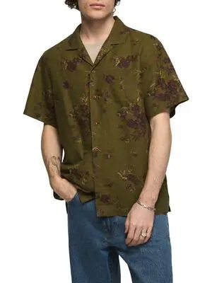 Lucky Brand Printed Linen And Cotton Camp Shirt - Olive Print