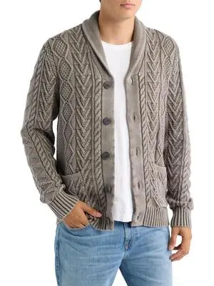 SCHOTT Shawl Collar Cable Knit Cardigan - Olive