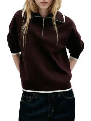 Mango Tipped Quarter Zip Sweater - Chocolate