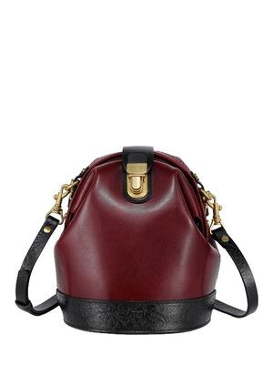 OLD TREND Doctor Genuine Leather Structured Bucket Crossbody - Red
