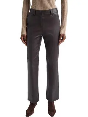 Lafayette 148 New York Bond Leather Flare Leg Pants - Truffle