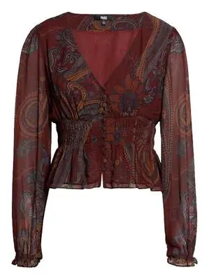 Paige Juna Smocked Ruffle Hem Top - Garnet Multi