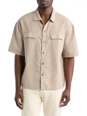 RHYTHM Floragraph Stripe Cotton Blend Seersucker Camp Shirt - Incense