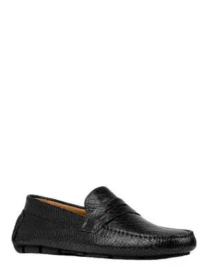 DONALD PLINER Alanzo Snakeskin Embossed Penny Loafer - Black