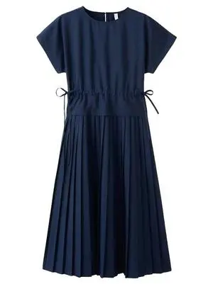 Mango Pleated A-line Dress - Navy