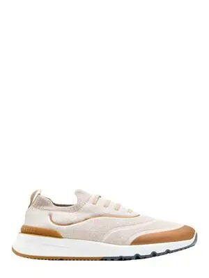 Brunello Cucinelli Brunello Cucinelli Logo Embossed Knitted Lace-Up Sneakers White