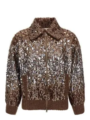 Brunello Cucinelli Sequin Embellished Zipped Cardigan - Brown