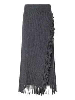Simkhai Casey Fringe-trim Ribbed Midi Skirt Grey