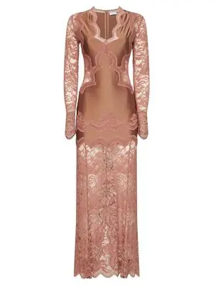 Rabanne Lace Panel Long Dress - Brown