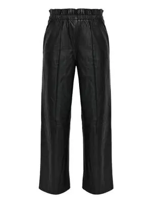 ALLSAINTS Ruffled Waist Leather Trousers - Black