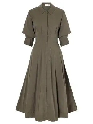 Simkhai Jazz Pintucked Cotton-blend Poplin Midi Shirt Dress - Green