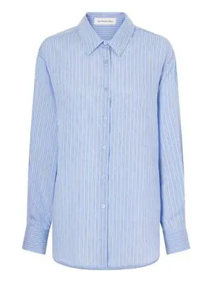 THE FRANKIE SHOP Peri Oversized Striped Georgette Shirt - Blue