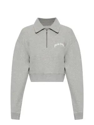 Palm Angels Logo Cropped Zip Sweatshirt - Grey