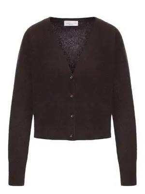 ROBERTO COLLINA Cropped V-neck Fuzzy Knit Cardigan - Black