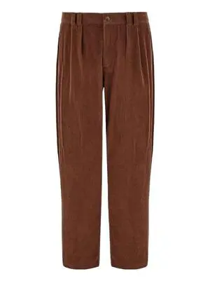 Canali Cotton Corduroy Pants With Two Pleats - Brown