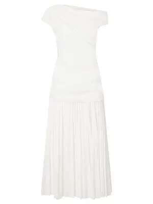 Simkhai Ammalie One-shoulder Draped Pleated Poplin Midi Dress - White