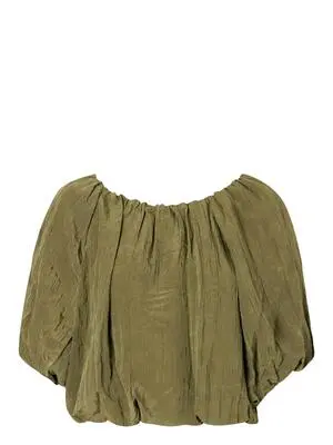 Simkhai Anni Cropped Gathered Crepon Blouse Green