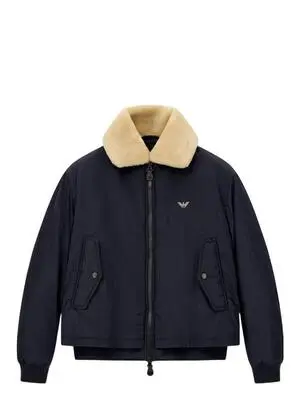 EMPORIO ARMANI Cropped, Collared, Color-block Padded Jacket With A Double-layer Zipper.