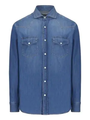 Brunello Cucinelli Logo Denim Shirt Blue