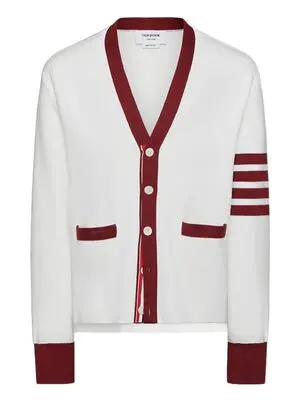 Thom Browne 4-bar Stripe Cotton Cardigan - White