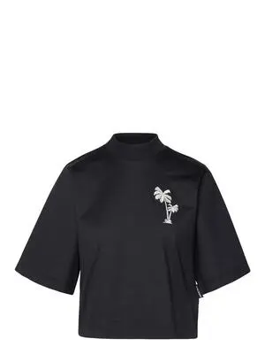 Palm Angels Palm Embroidered Cropped T-shirt - Black