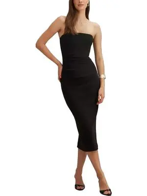 EVER NEW Betty Strapless Ruched Midi Dress - Black