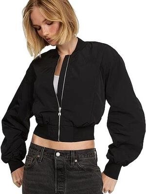 Victoria's Secret Vsx Parachute Cropped Bomber Jacket - Black