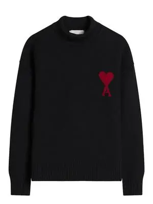 AMI Paris Rollneck Contrasted Adc Jumper - Black/red