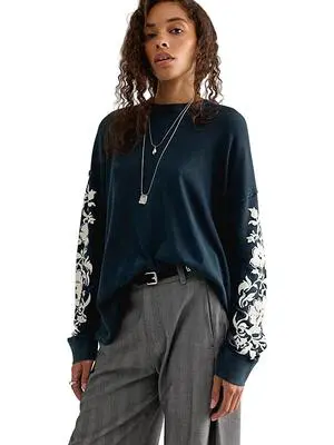 Free People We The Free Flora Oversized Long Sleeve Tee - Black Combo