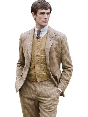 Ralph Lauren Slim Fit Checked Wool Suit Trouser - Tan/brown Multi