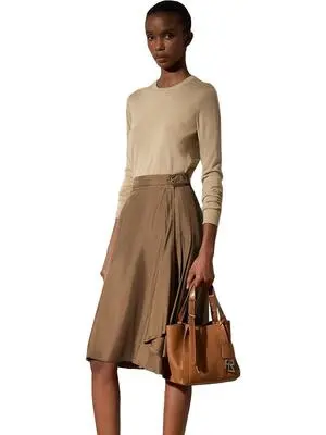 RALPH LAUREN Vivianne Pleated Silk Shantung Skirt