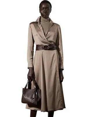 Ralph Lauren Aniyah Washed Charmeuse Day Dress - Truffle