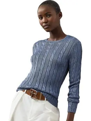 Ralph Lauren Cable-knit Silk Crewneck Sweater Cornflower