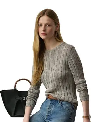 Ralph Lauren Cable-knit Silk Crewneck Sweater Mist