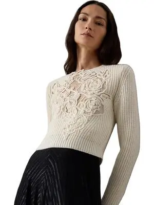 RALPH LAUREN Embroidered Cashmere Cropped Sweater