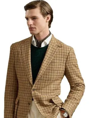 Ralph Lauren Kent Hand-tailored Checked Sport Coat - Camel/brown