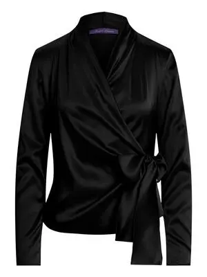 Ralph Lauren Shea Stretch Silk Charmeuse Wrap Blouse - Black