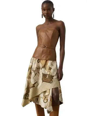 Ralph Lauren Glenn Diary-print Silk Twill Skirt Tan Multi