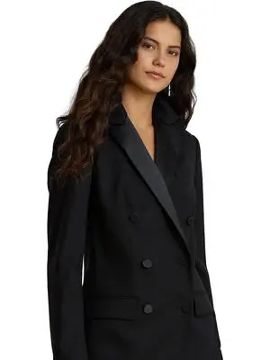Ralph Lauren Satin-trim Double-breasted Wool Blazer - Black