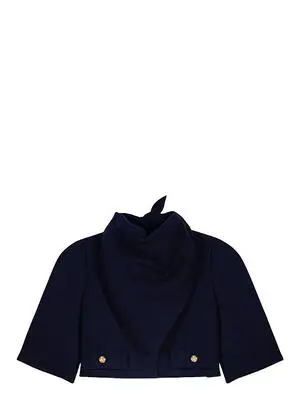 Maje Scarf-detail Cropped Wool-blend Jacket - Navy