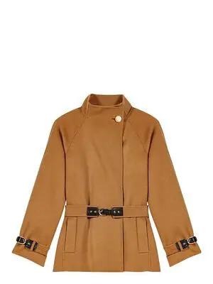 Maje Belted Relaxed-fit Wool-blend Coat - Camel