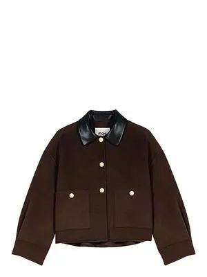 Maje Contrast-collar Boxy-fit Wool-blend Jacket - Brown