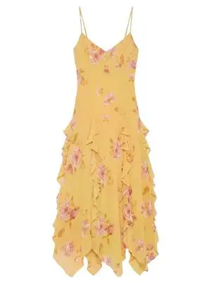 REFORMATION Allissa Floral-print Ruffled Midi Dress - Yellow
