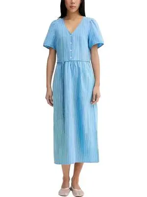 Marc O'polo Striped V-neck Midi Dress - Blue