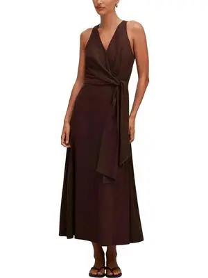 EVER NEW Zoey Halter-neck Wrap Midi Dress Brown