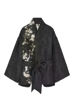 PSOPHIA Floral-jacquard Belted Jacket - Black