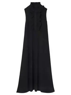 PSOPHIA Ruffled Pleated-trim Midi Dress - Black