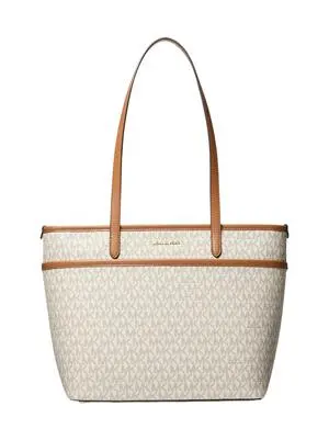 Michael Kors Marlowe Medium Signature Logo Pocket Tote Bag In By - Natural