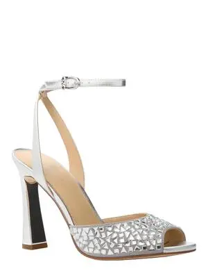 Michael Kors Rosie Embellished Metallic Sandal In Size By - Silver